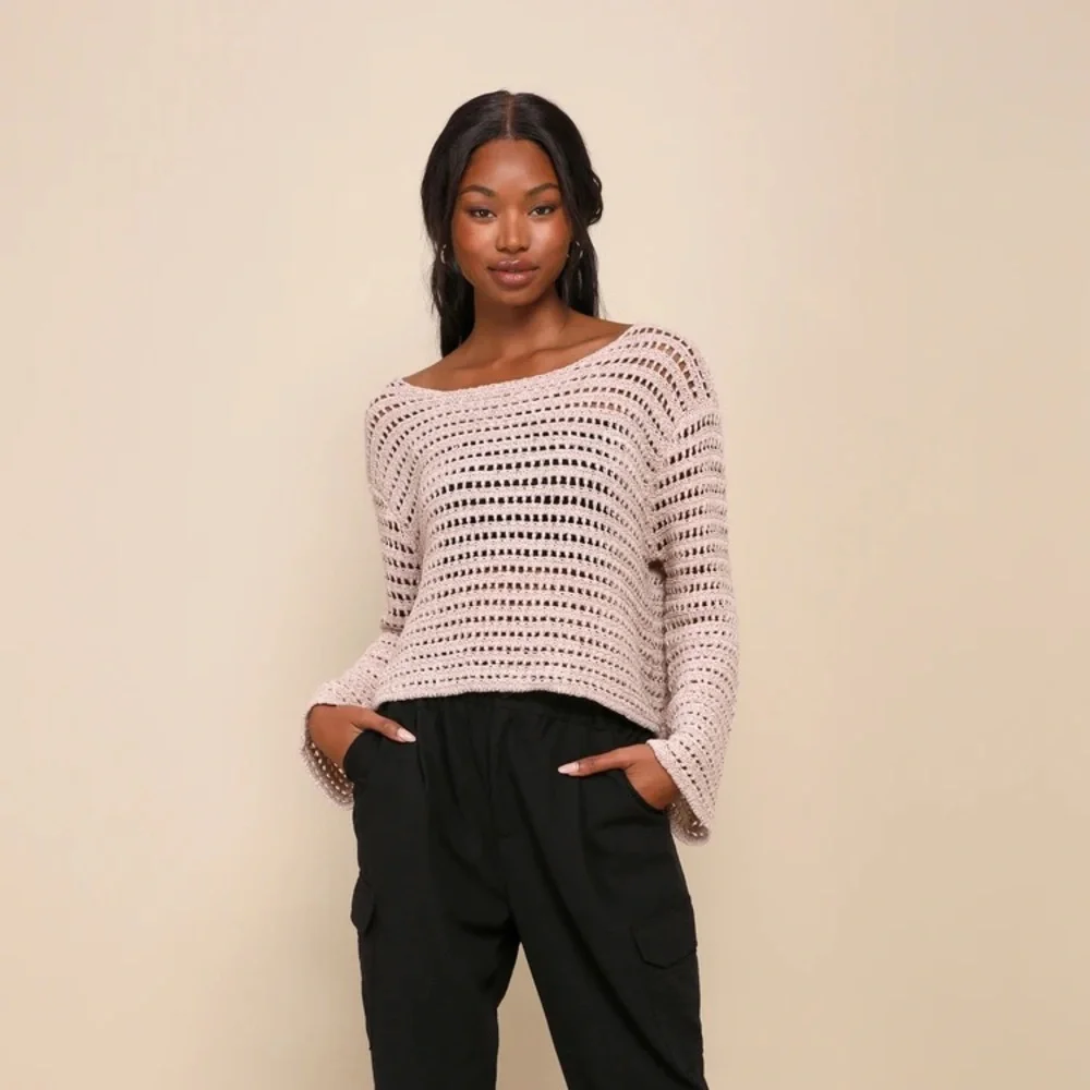 Lulus | Tops | New Lulus Naturally Pretty Beige Crochet Knit Crew Neck ...